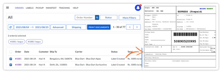 Blue Dart Shipping Plugin for WooCommerce with Print Label