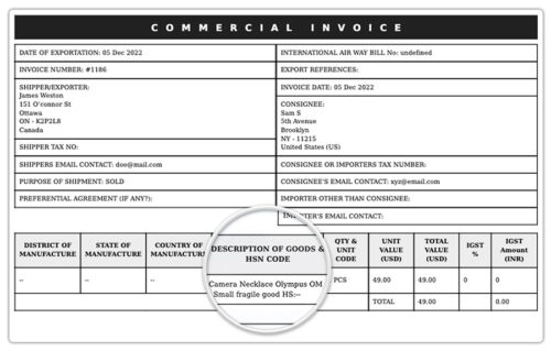 Product Descriptions on Commercial Invoice for Easy Customs Clearance