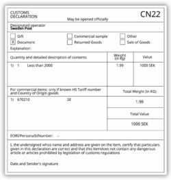 Print CN22 and CN23 Customs Declarations for PostNord