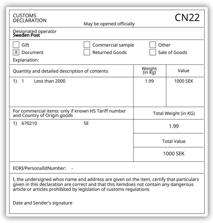 Print CN22 and CN23 Customs Declarations for PostNord Print CN22 and CN23 Customs Declarations for PostNord
